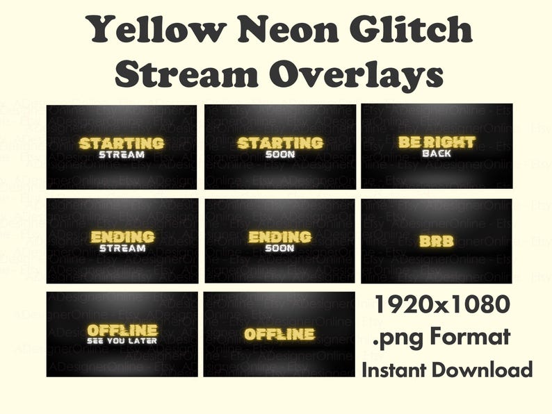Yellow Neon Glitch Stream Overlays (PNG Digital Download) - Etsy