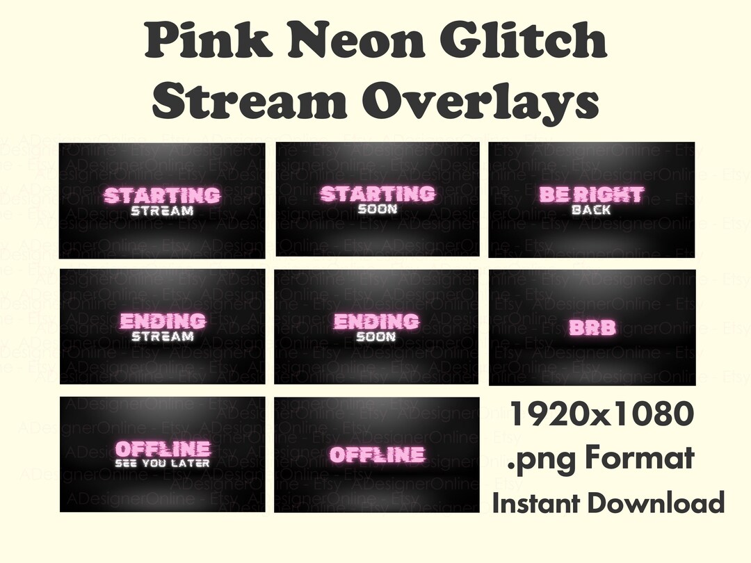 8 Pink Neon Glitch Stream Overlays | Starting Soon, Starting Stream ...
