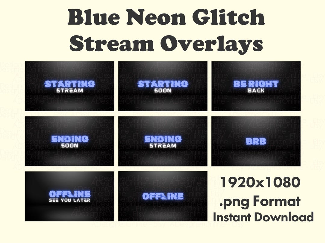 8 Blue Neon Glitch Stream Overlays | Starting Soon, Starting Stream ...