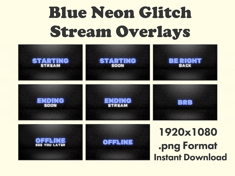 Blue Neon Glitch Stream Overlays (PNG Digital Download) - Etsy