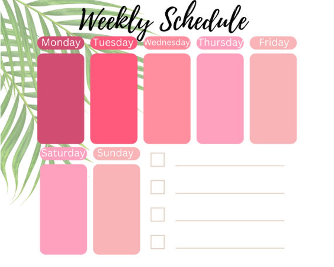Weekly Schedule/weekly Planner/printable Planner - Etsy