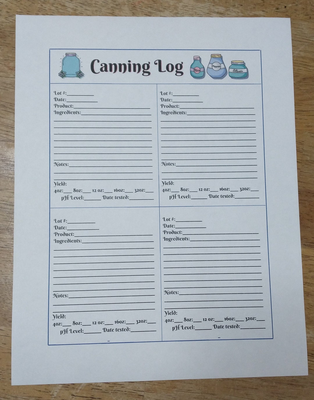 Printable Canning Preserving Log Record - Etsy