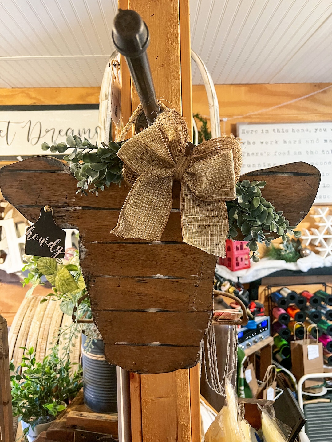 Cow Head Door Hanger Shiplap Cow Door Hanger Distressed Front Door Sign ...