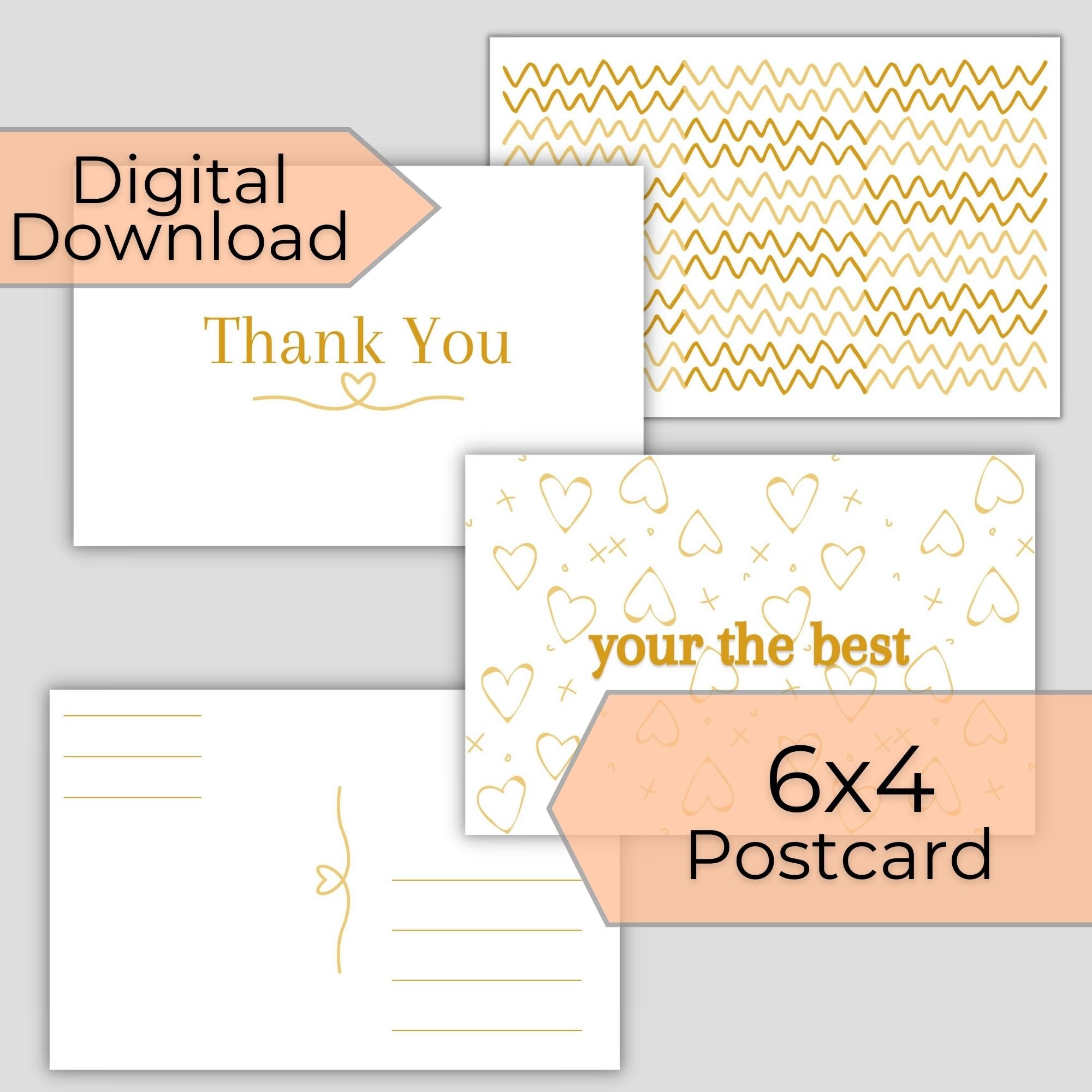 Thank You Printable Postcards 6x4 JPG & PDF Front and Back Digital ...