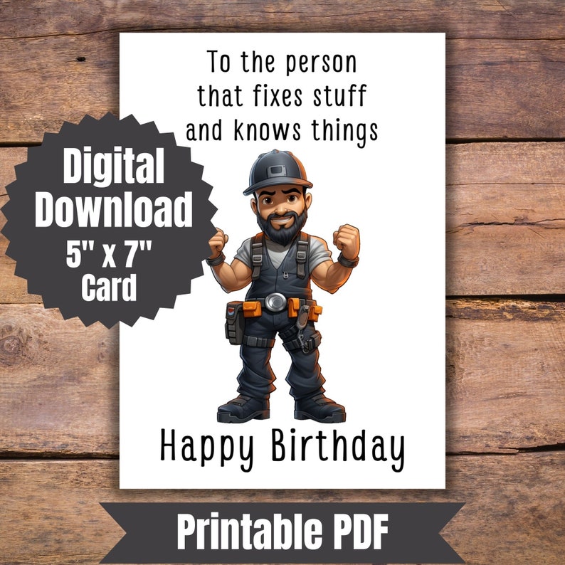 Handyman Happy Birthday Printable Card Digital Download 5 X 7 - Etsy