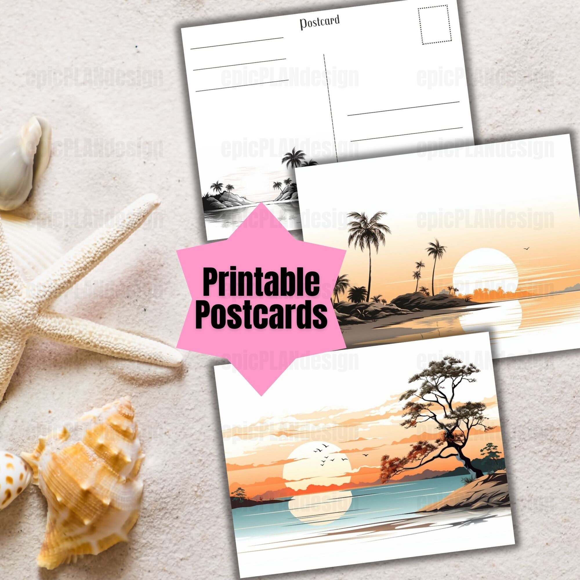Sunset Beach Vacation Printable Postcards Digital Download 5.5 X 4.2 ...