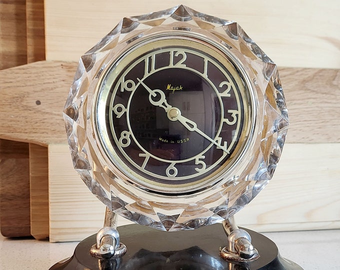 MCM Mechanical Glass Mantle Clock, Majak Desk Clock, Bakelite Base ...