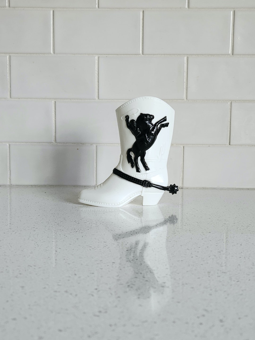 1960s Cowboy Boot Coin Bank, White Plastic With Black Accents, Mcm ...