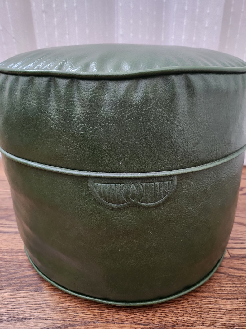 1960s Green Vinyl Ottoman, MCM Pouf, Small Upholstered Footstool, Mcm ...