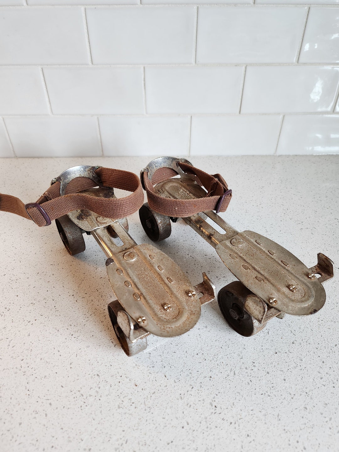 Vintage Strap on Roller Skates, Chicago Skate Co., Metal Wheels, Fully ...