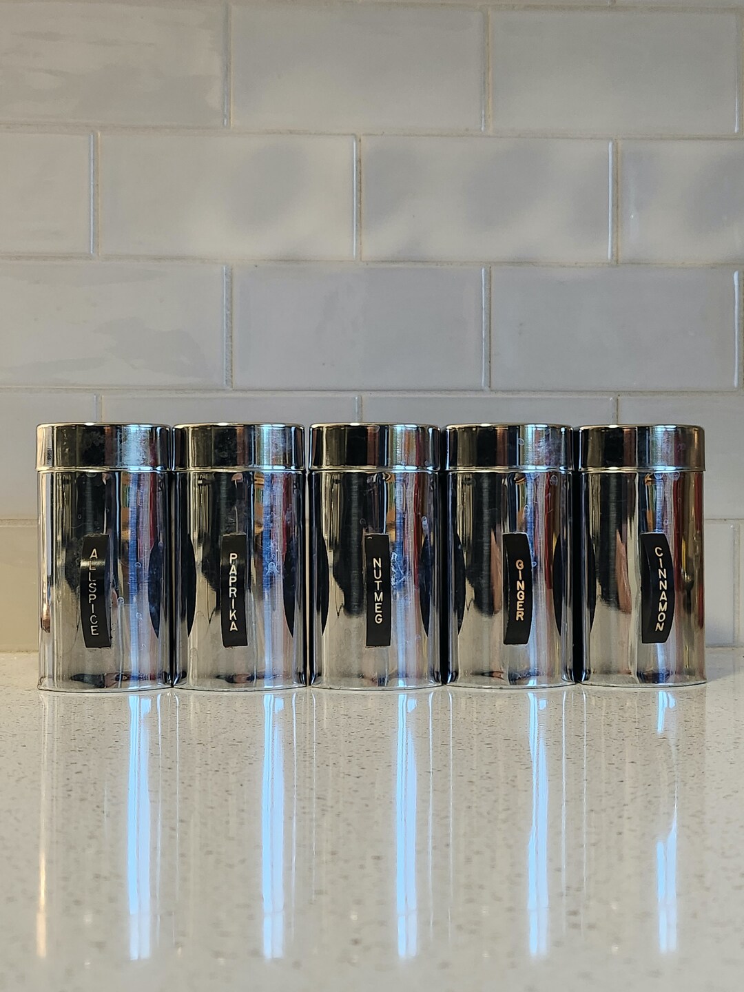 Chrome Spice Canisters, Five Small Metal Spice Containers, Mcm ...