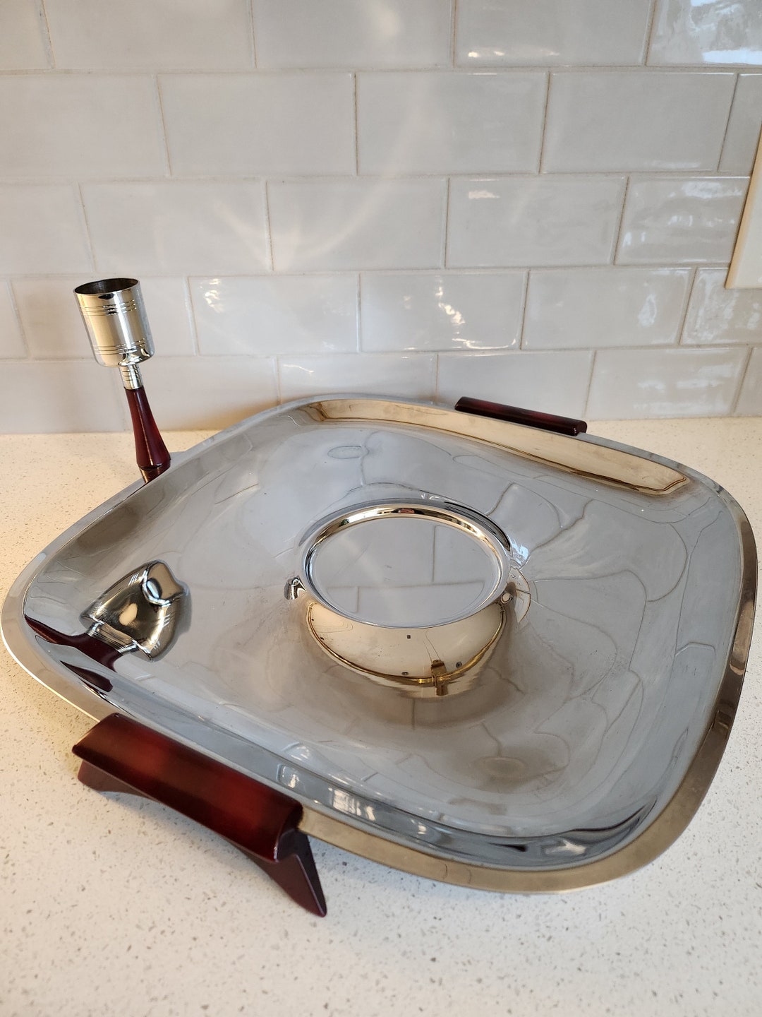 1960s Glo Hill Party Platter, Footed Chrome Platter With Cocktail Fork ...