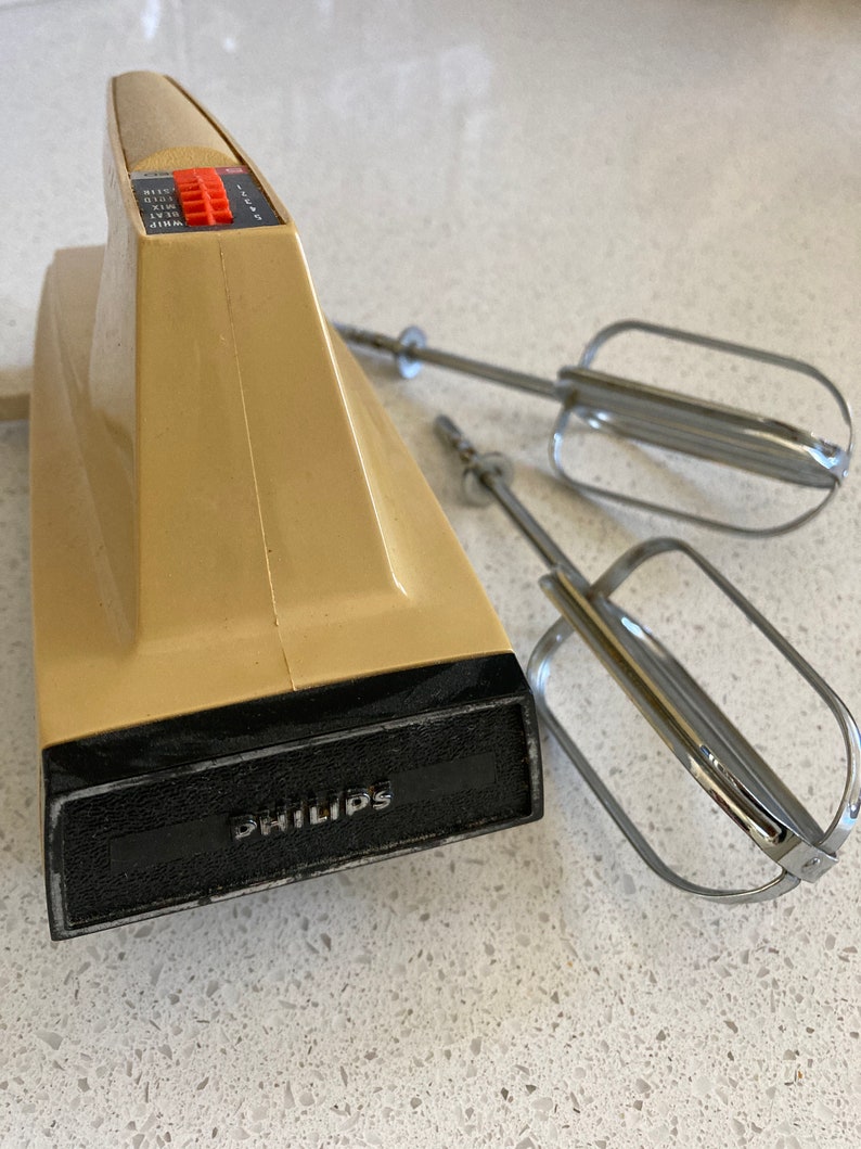1980s Vintage Philips Hand Mixer, Electric 5 Speed Mixer, Retro Kitchenware, Harvest Gold ...