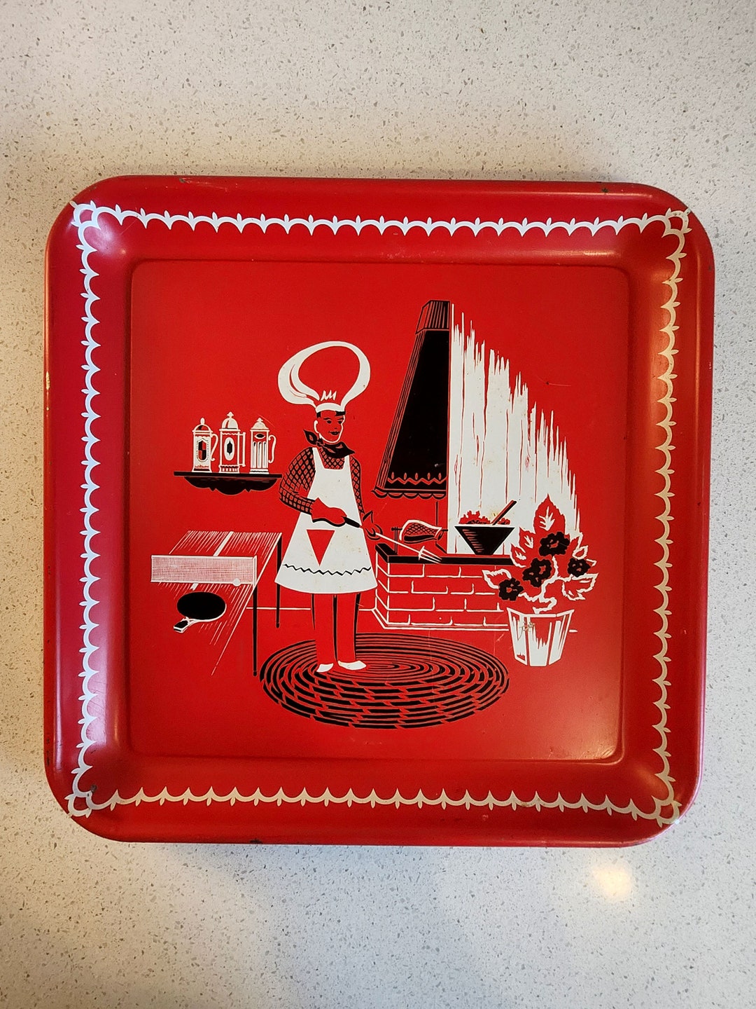 1960s Barbecue Motif Novelty Tray, Red With White and Black, Unique ...