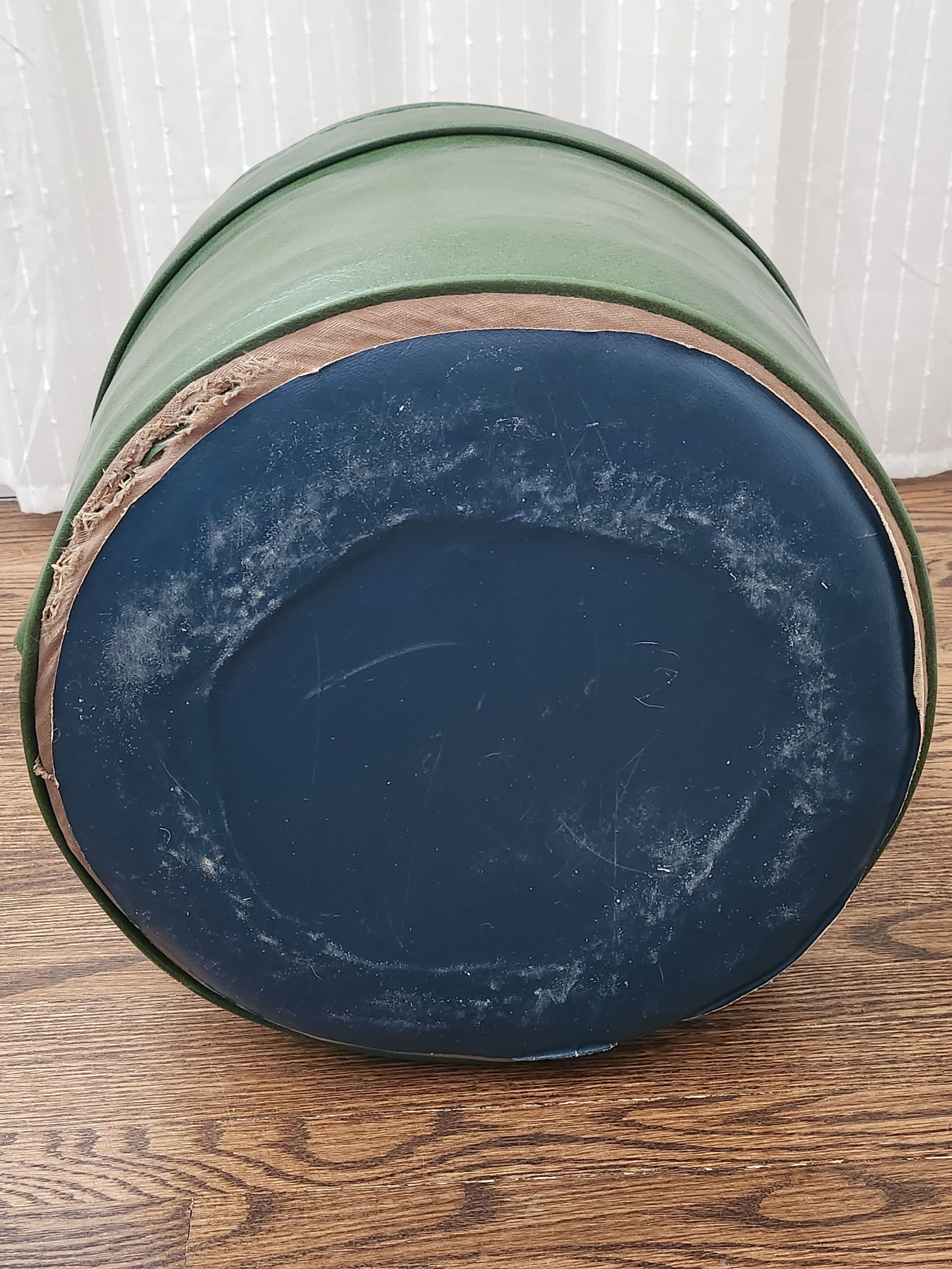 1960s Green Vinyl Ottoman, MCM Pouf, Small Upholstered Footstool, Mcm ...