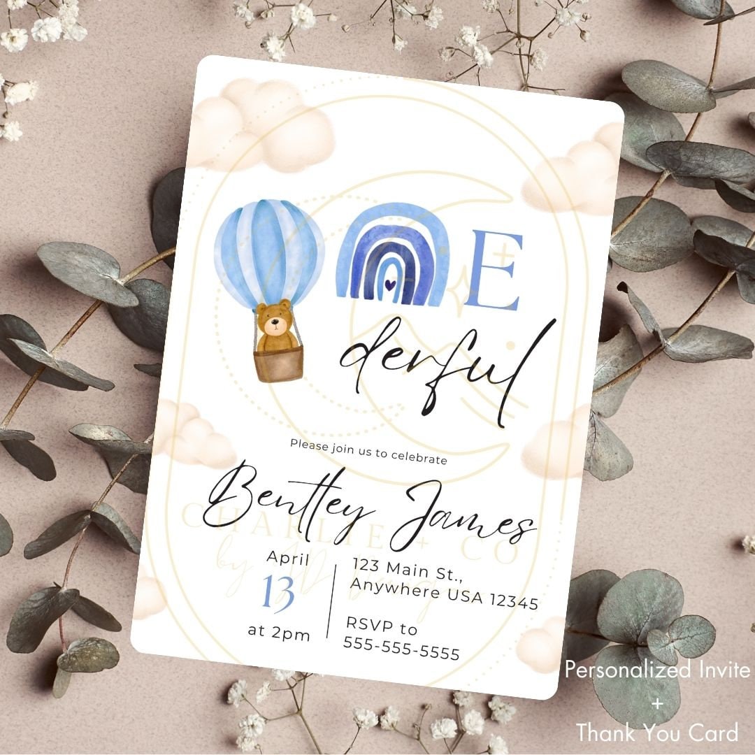 One-derful Blue, 1st Birthday Invite, Wild One, First Birthday Invite ...