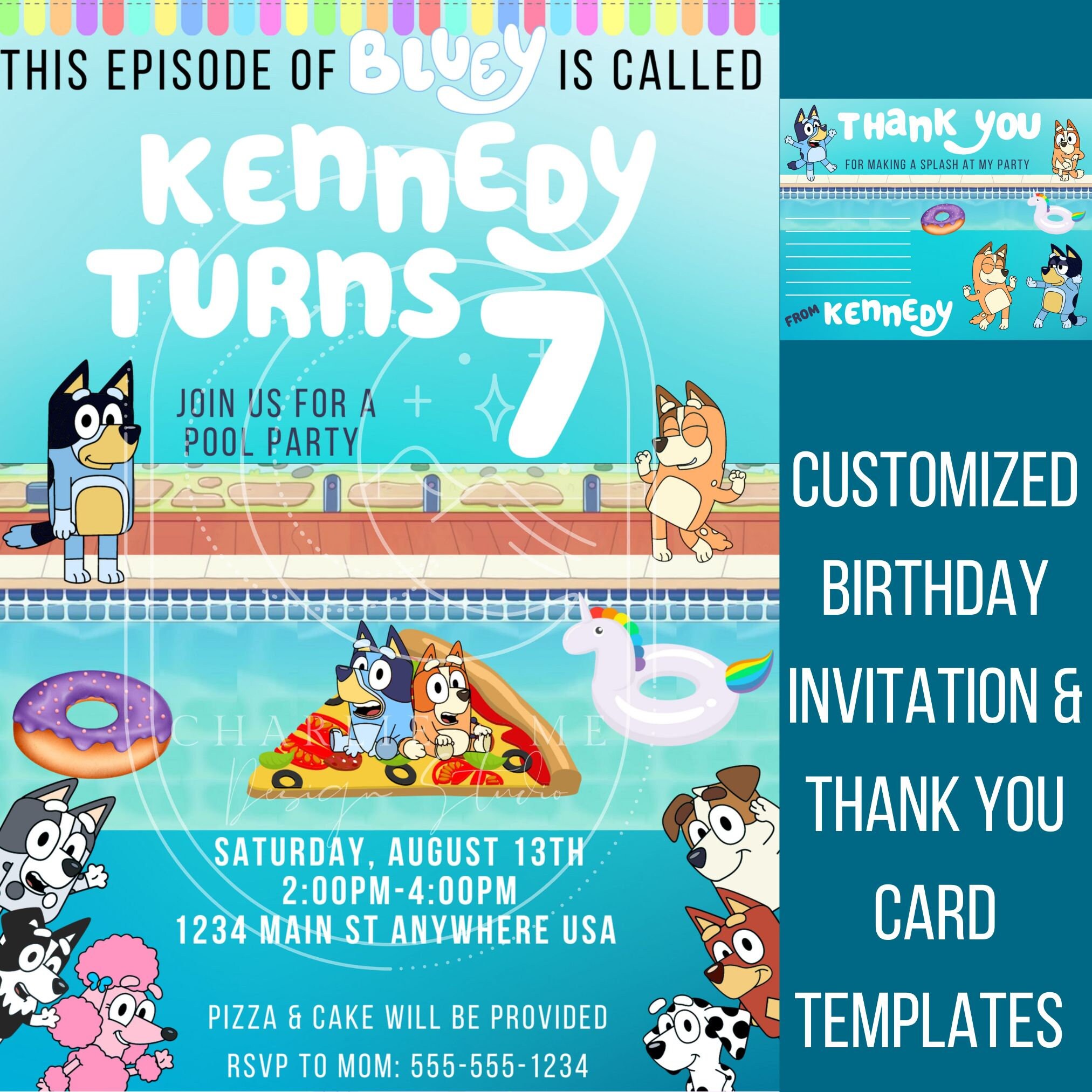 Bluey Pool Party Birthday Invitation Bluey Thank You Bluey - Etsy Israel