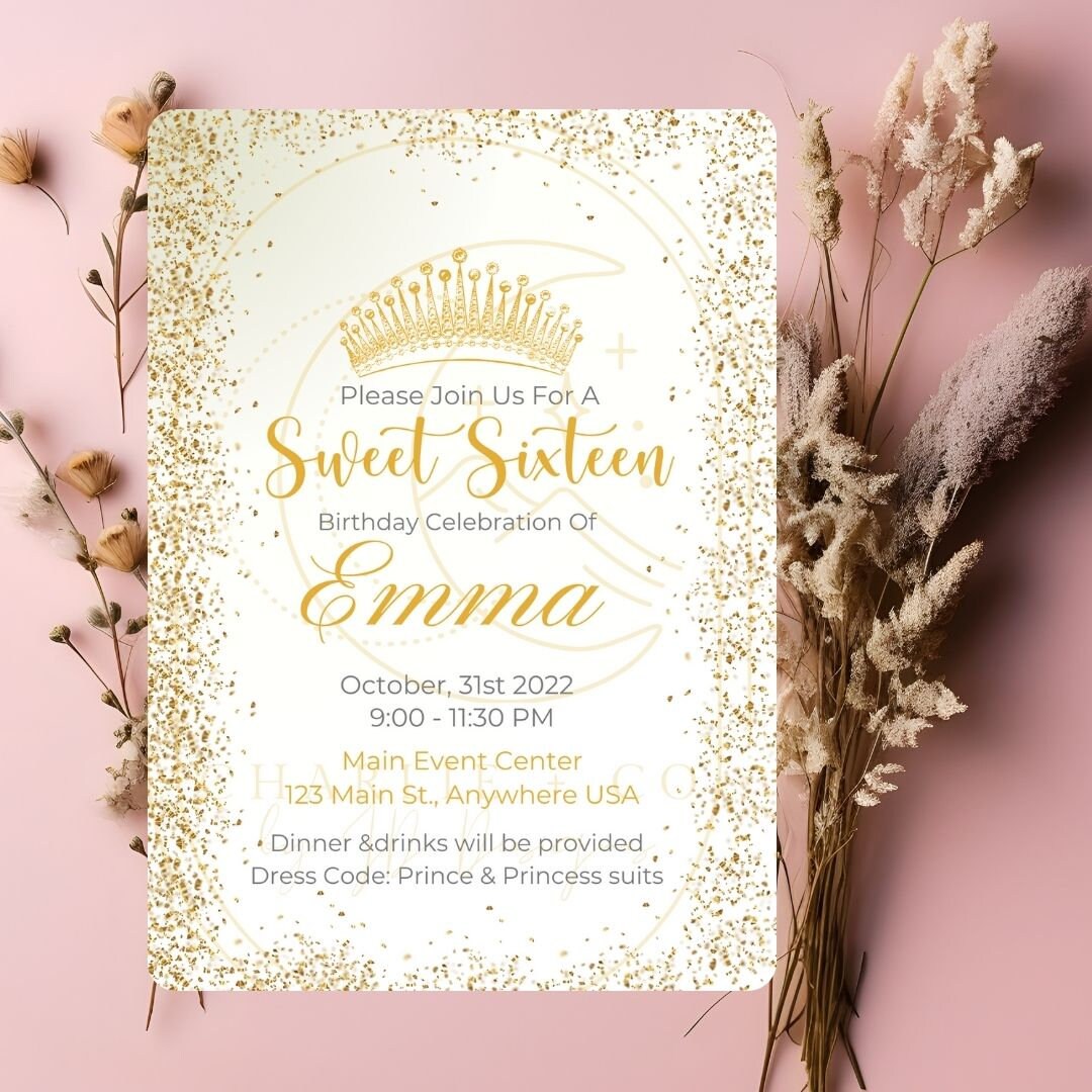 Sweet Sixteen Invite, Princess Birthday Invitation, Personalized Invite ...