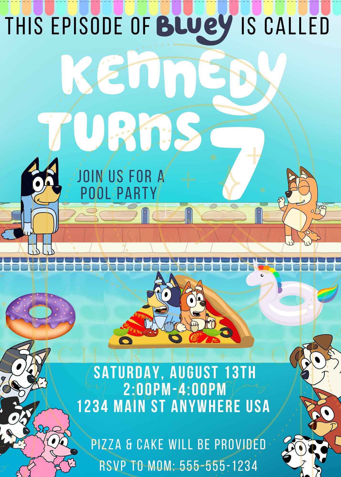 Bluey Pool Party Birthday Invitation, Bluey Thank You, Bluey Editable ...