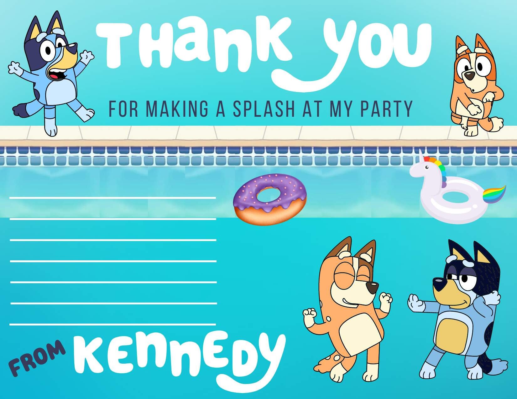 Bluey Pool Party Birthday Invitation, Bluey Thank You, Bluey Editable ...