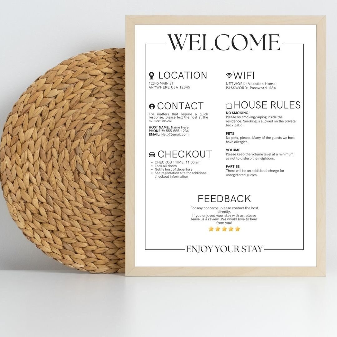 Airbnb Welcome Sign | Vacation Rental Sign | Airbnb Canva Template ...