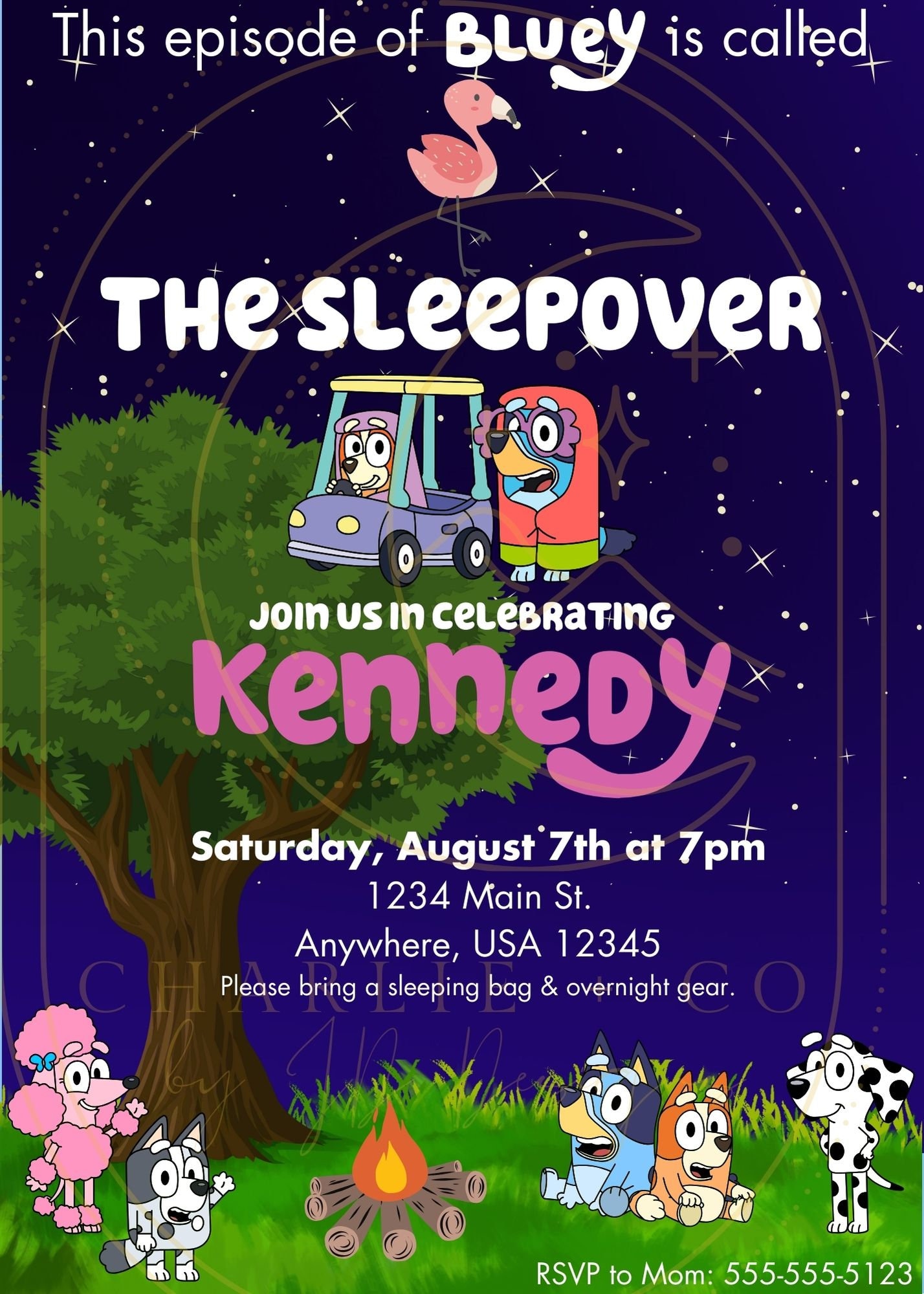 Bluey Sleepover Party Birthday Invitation, Bluey Thank You, Bluey ...