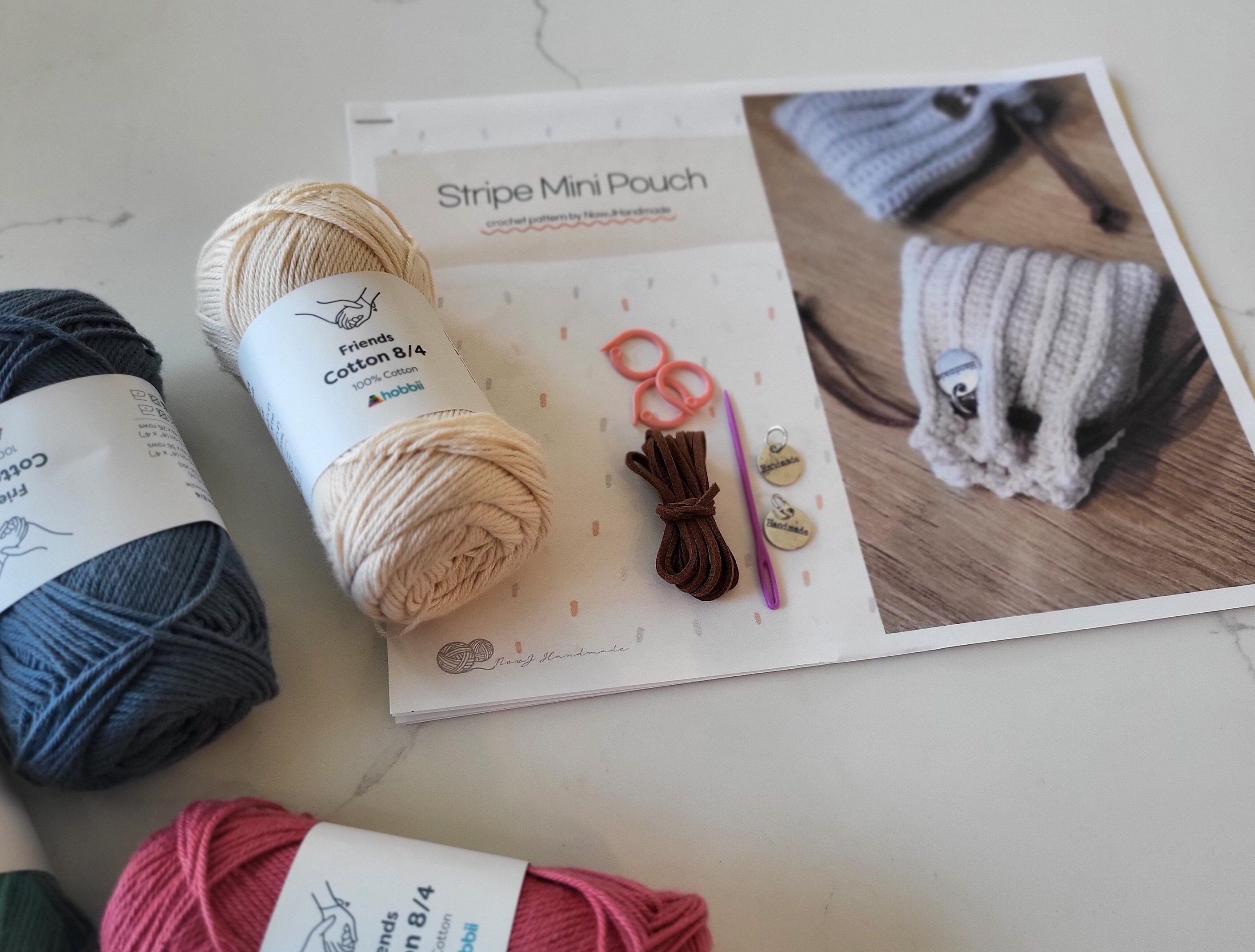 Crochet DIY Kit, Stripe Pouch DIY Kit, Easy Level Crochet Kit, Yarn and ...