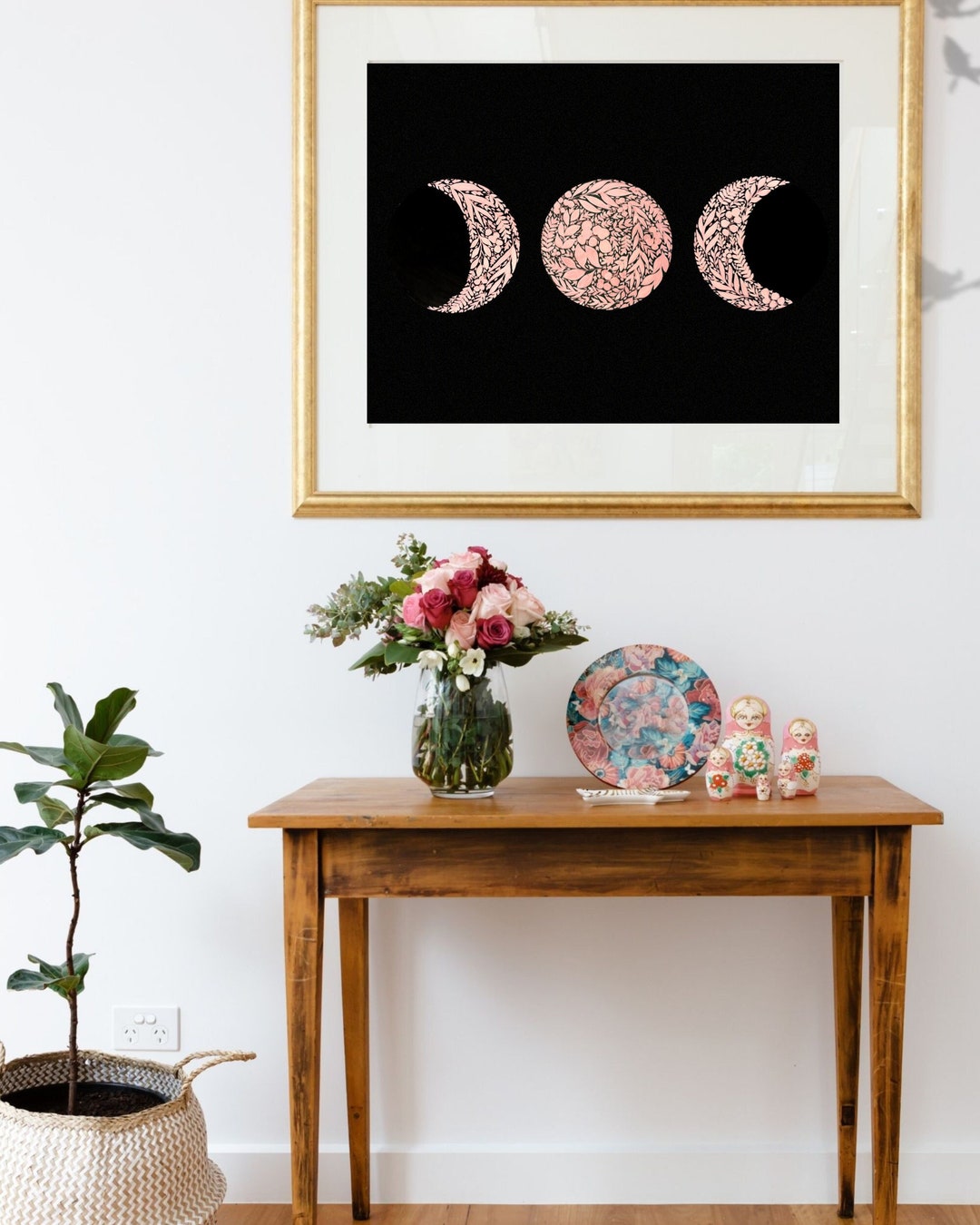Three Moon Phases Botanical Painting Print - Etsy