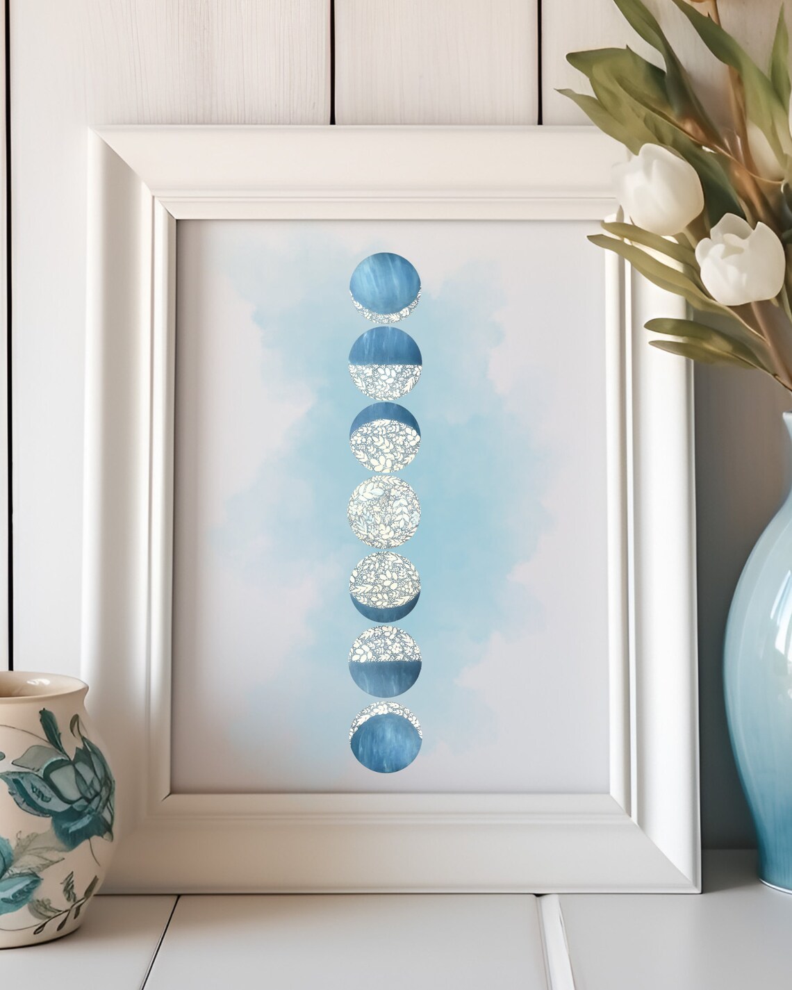 Seven Moon Phases Botanical Painting Print - Etsy