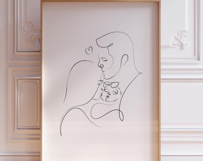Family of Three Line Art | Family Art | Abstract Wall Print ...