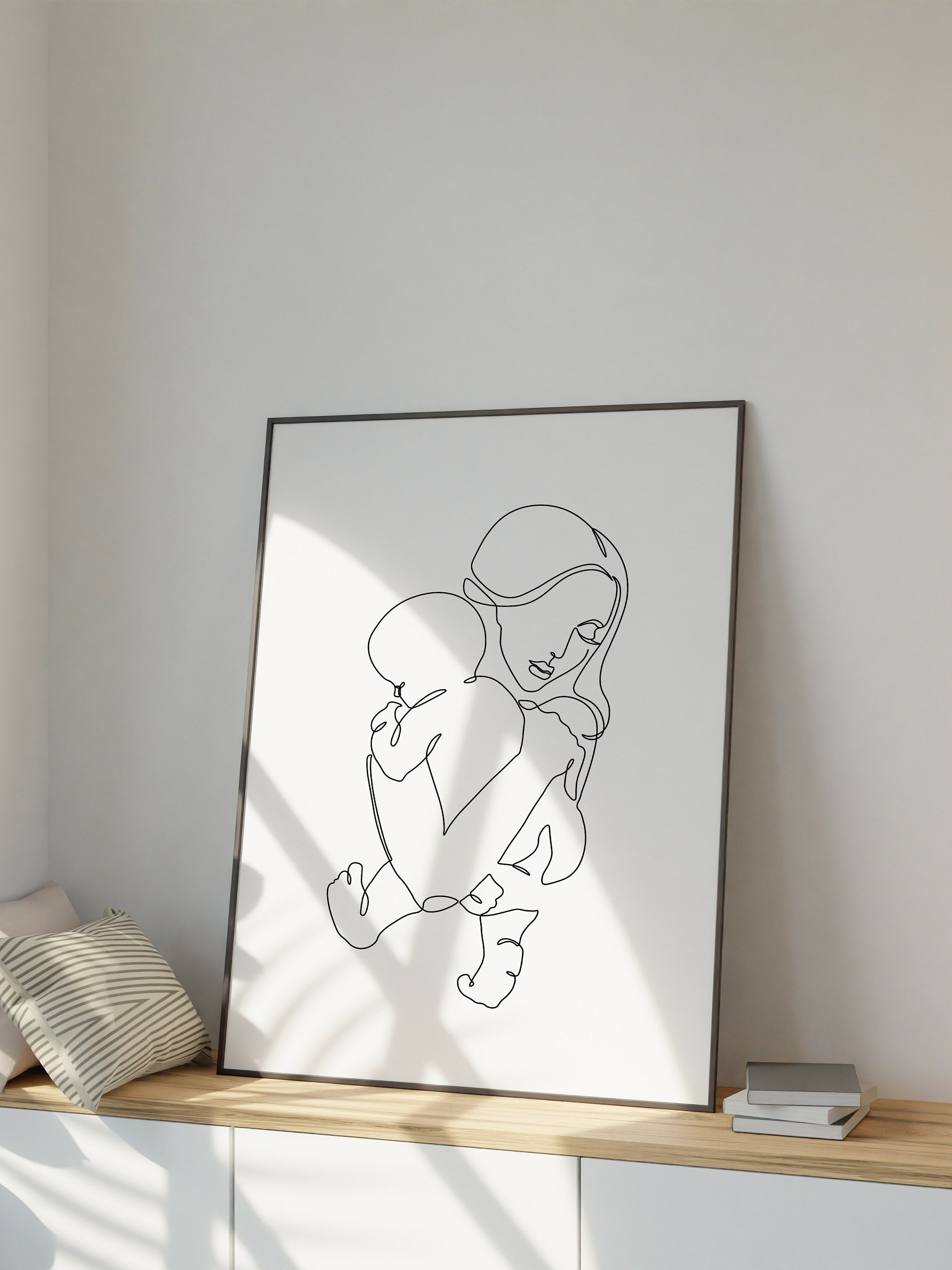 Mother and Baby One Line Art Print: Minimalist Nursery Decor (digital ...