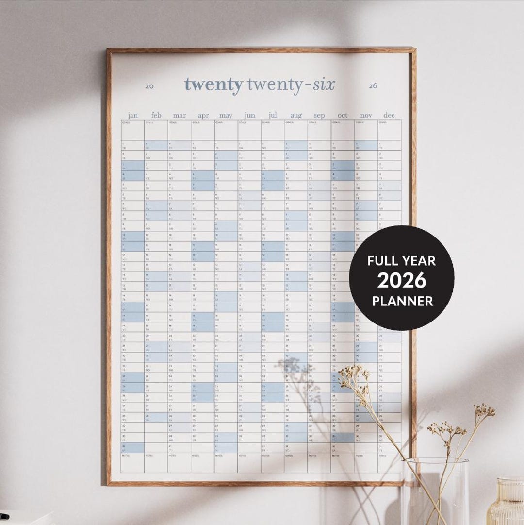 A2 & A1 Blue Portrait Minimalist 2026 Full-year Wall Planner in PDF ...