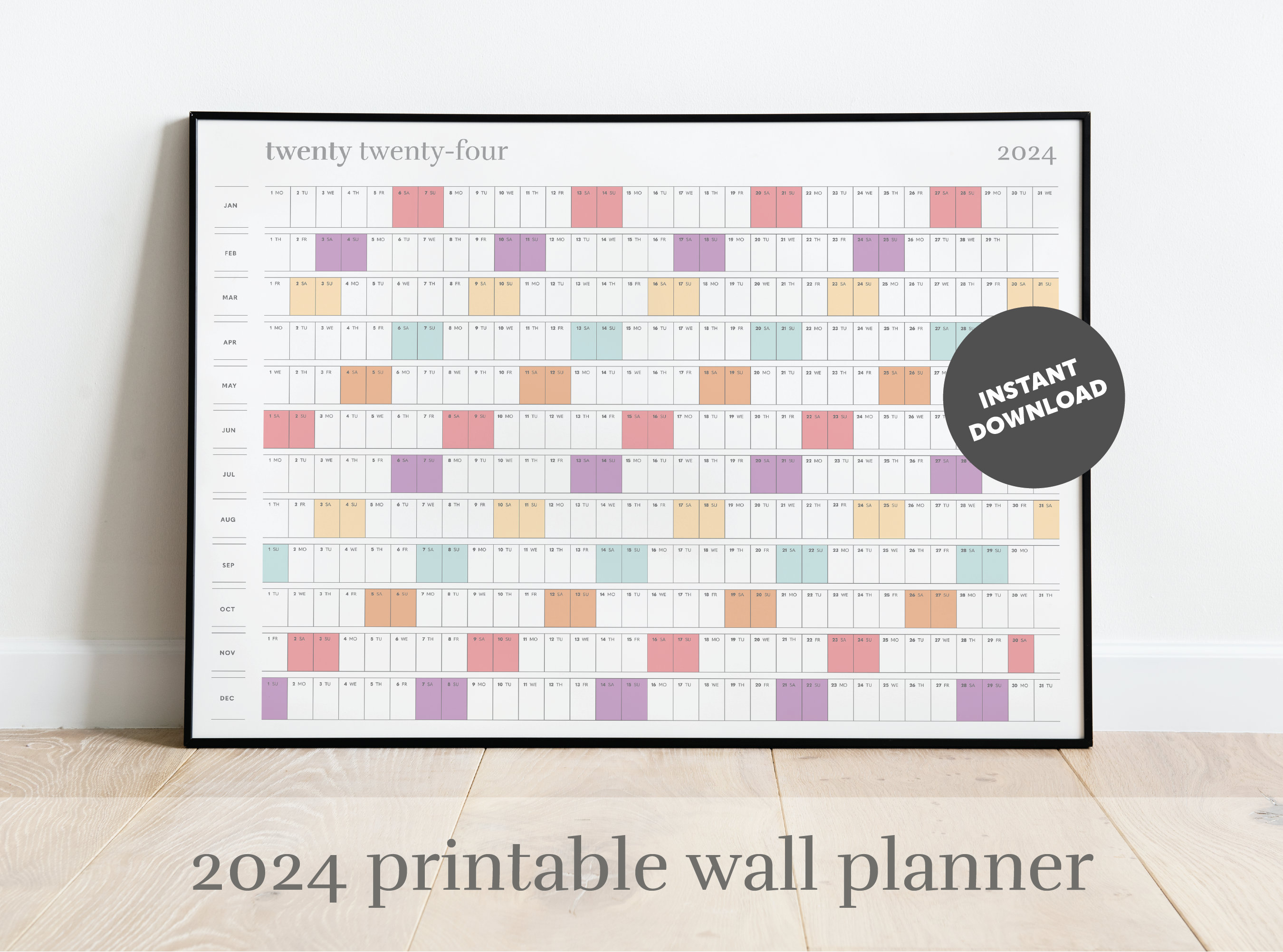 2024 Full-year Colour Wall Planner. Available in A0, A1, A2, A3, and A4 ...