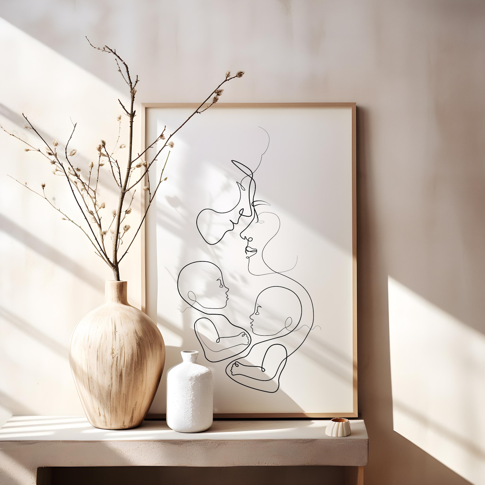 Minimalist Family Line Art Print: Parents and Twins (digital Download ...