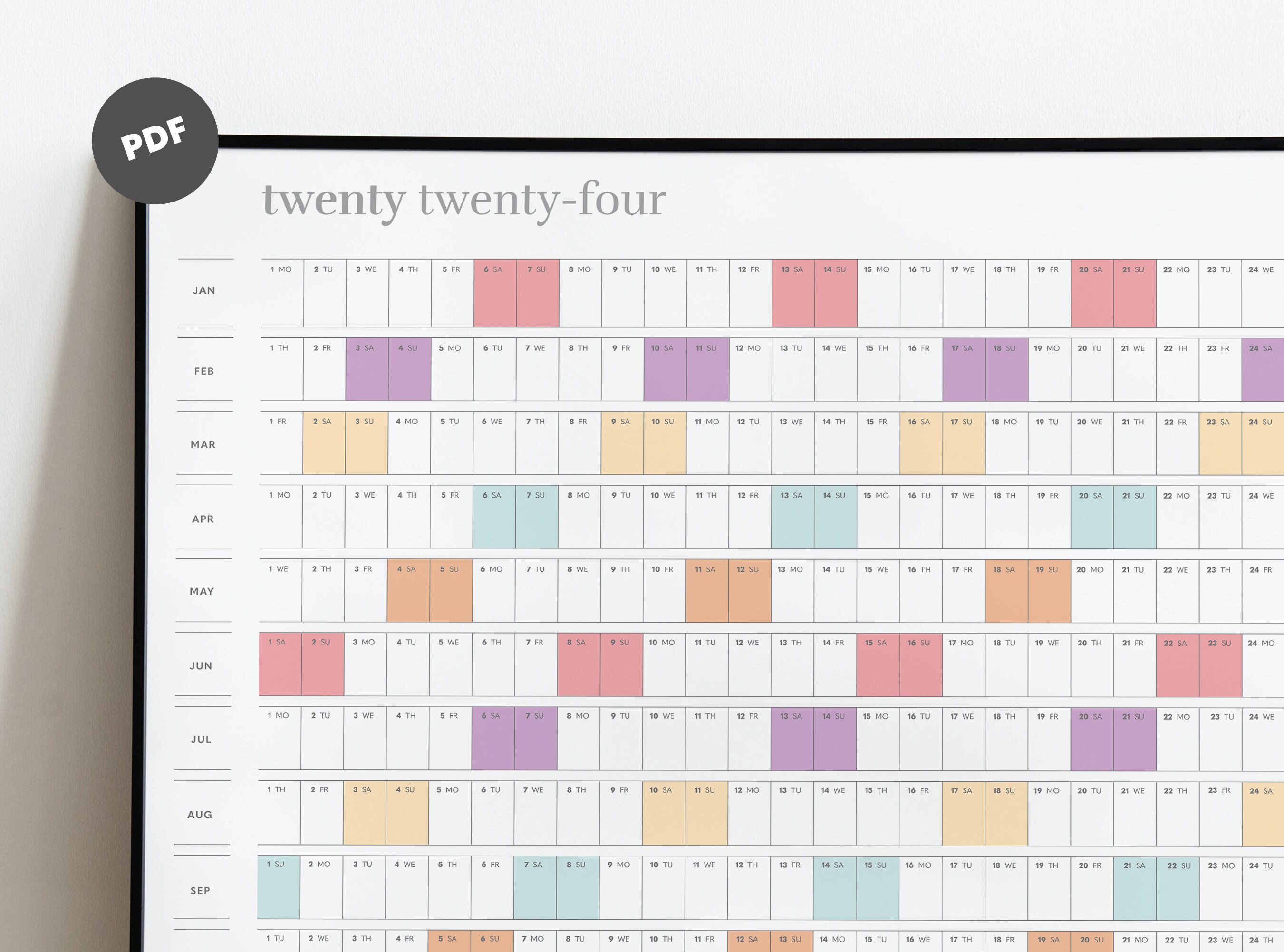 2024 Full-year Colour Wall Planner. Available in A0, A1, A2, A3, and A4 ...