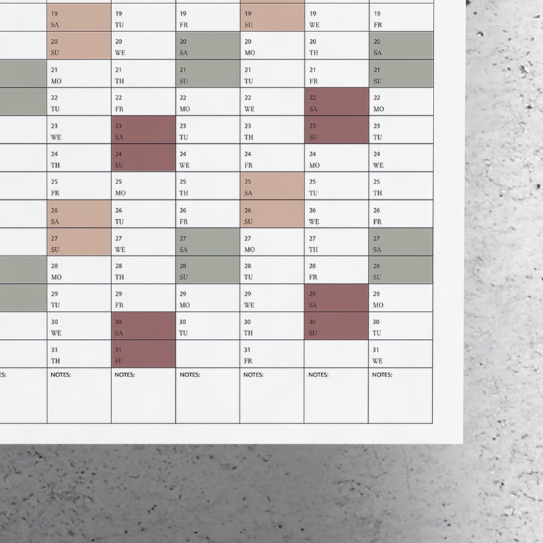 A2 & A1 Burgundy Portrait Minimalist 2025 Full-year Wall Planner in PDF ...