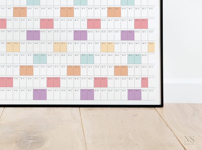 2024 Full-year Colour Wall Planner. Available in A0, A1, A2, A3, and A4 ...