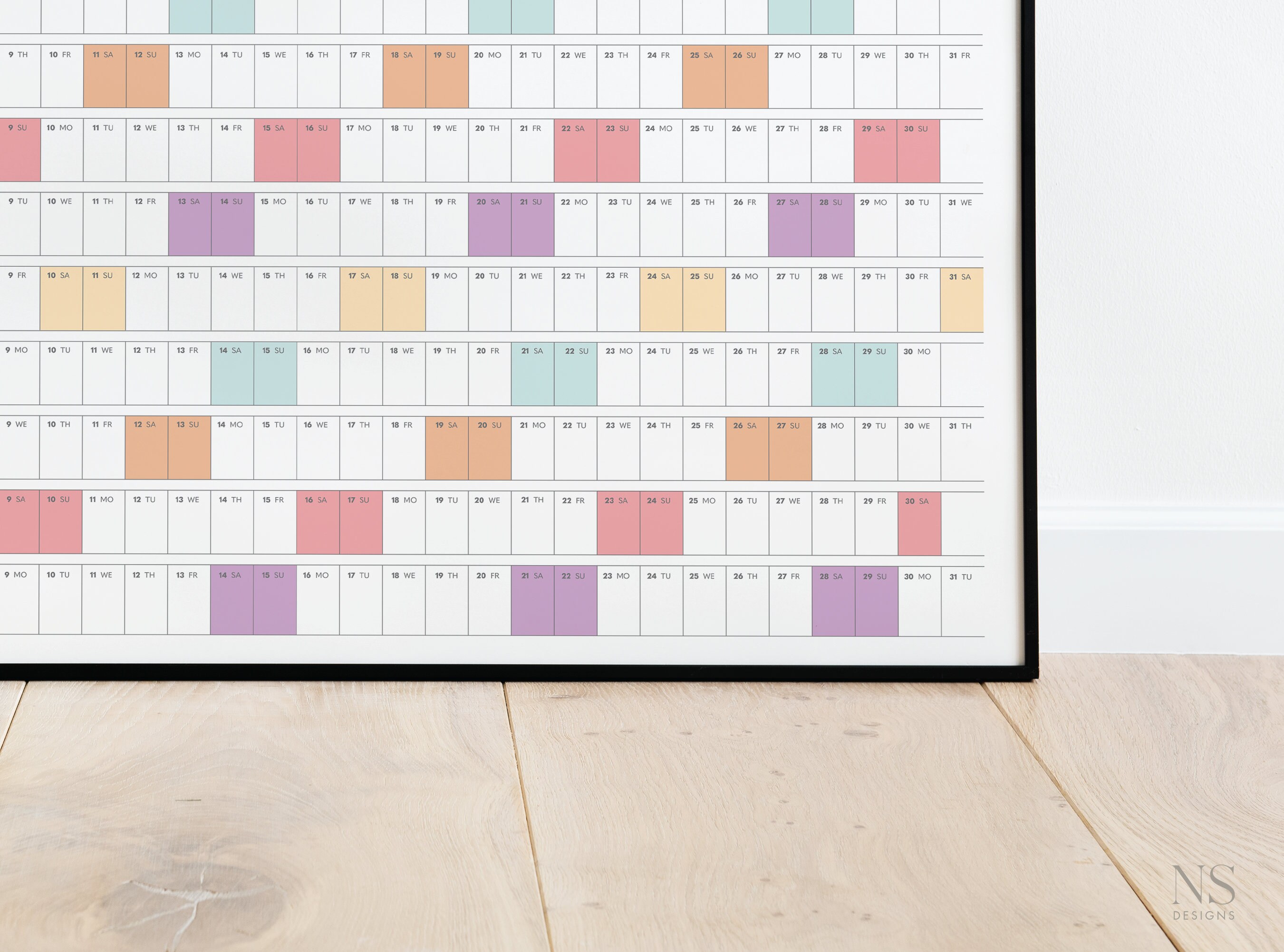 2024 Full-year Colour Wall Planner. Available in A0, A1, A2, A3, and A4 ...