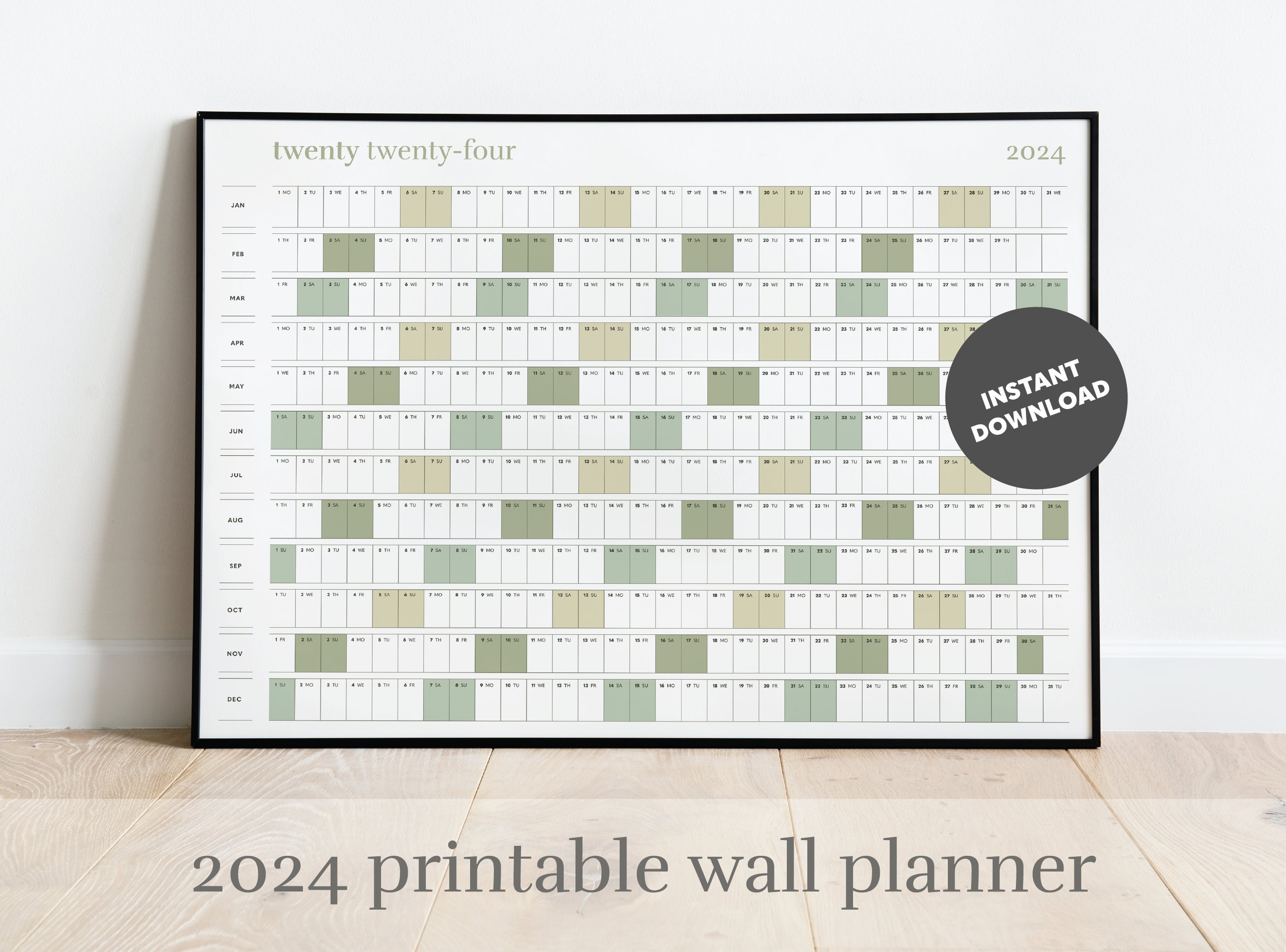 2024 Full-year Green Wall Planner. Available in A0, A1, A2, A3, and A4 ...