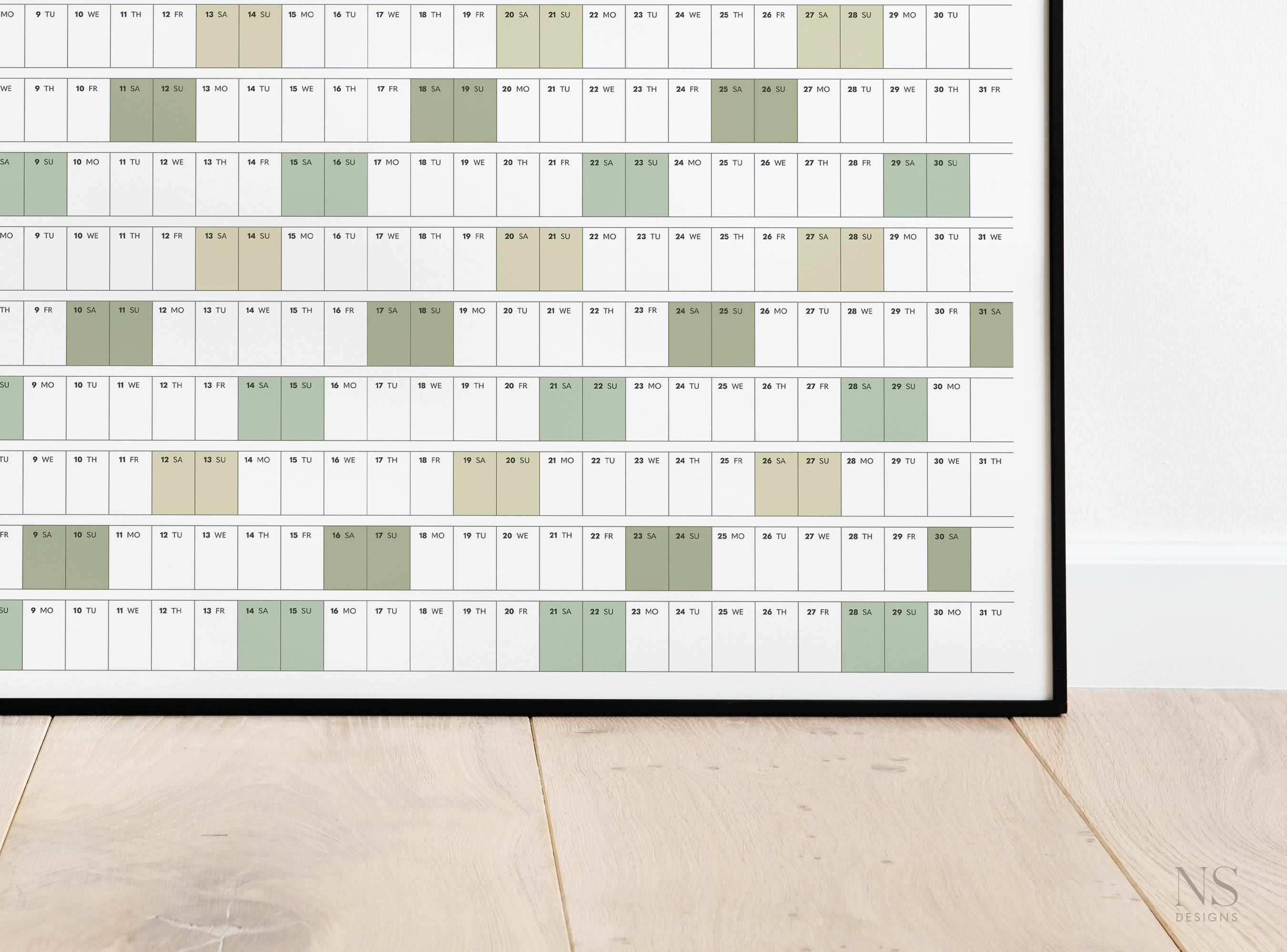 2024 Full-year Green Wall Planner. Available in A0, A1, A2, A3, and A4 ...