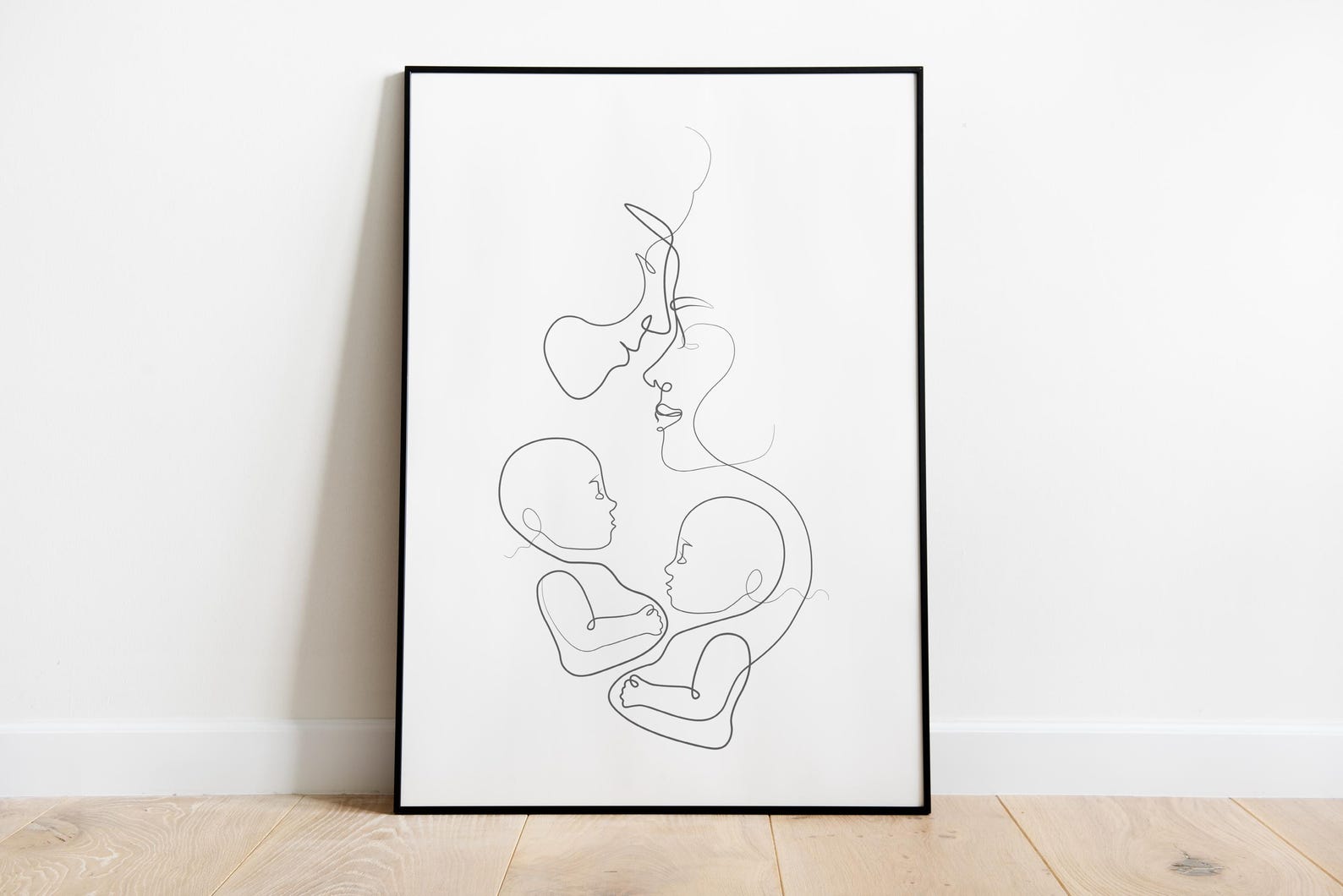 Minimalist Family Line Art Print: Parents and Twins (digital Download ...