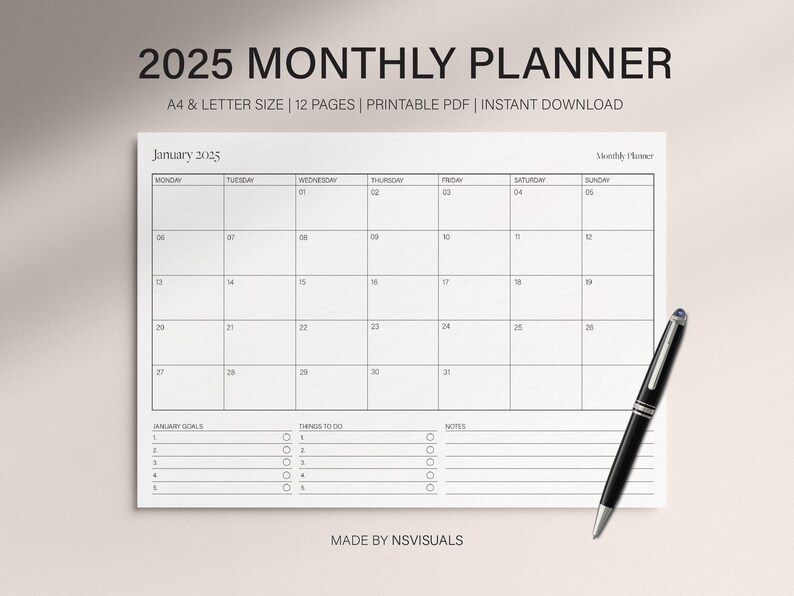 2025 Monthly Planner: A4 & Letter Size, Minimalist Design (printable ...