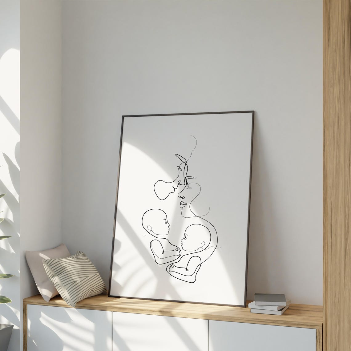 Minimalist Family Line Art Print: Parents and Twins (digital Download ...