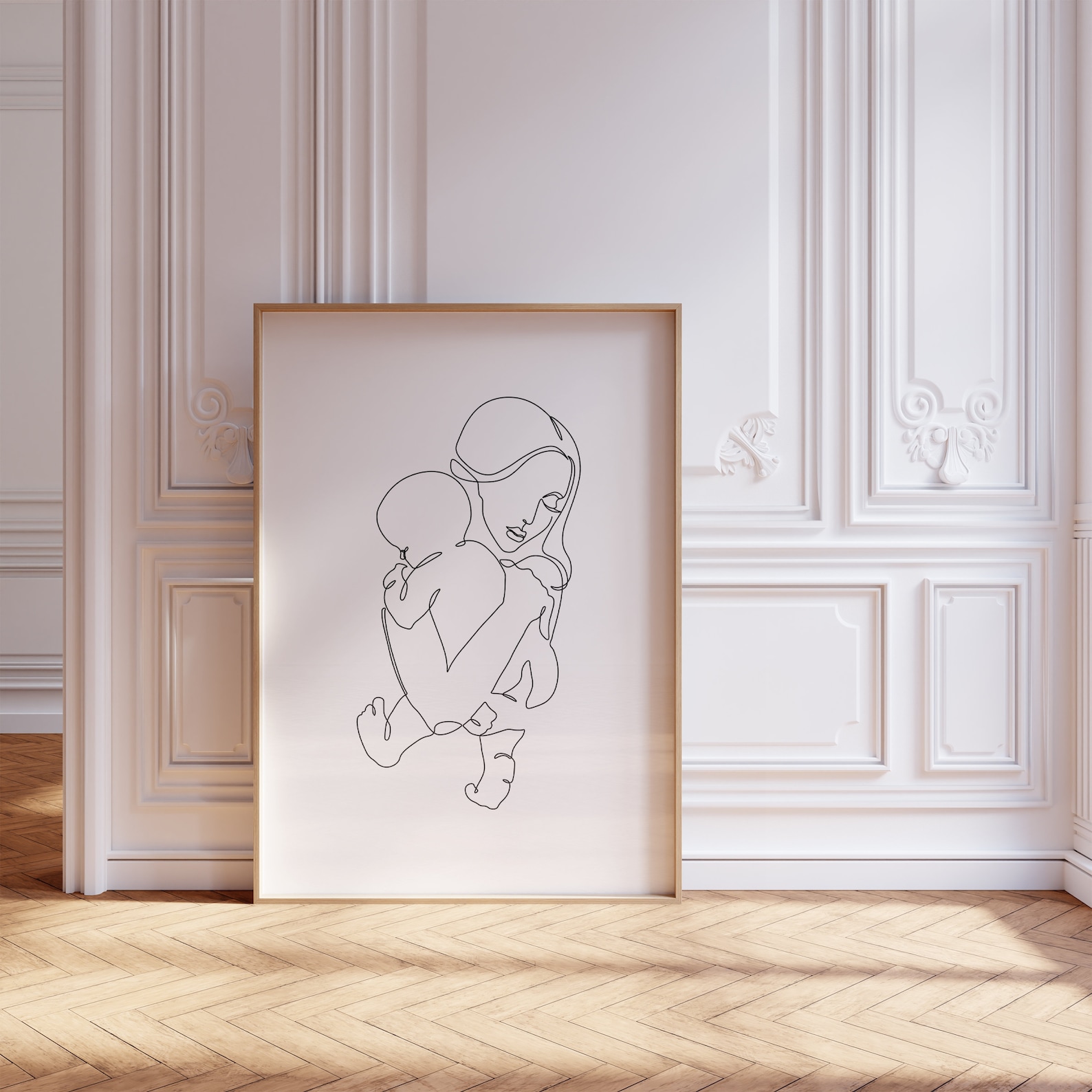 Mother and Baby One Line Art Print: Minimalist Nursery Decor (digital ...