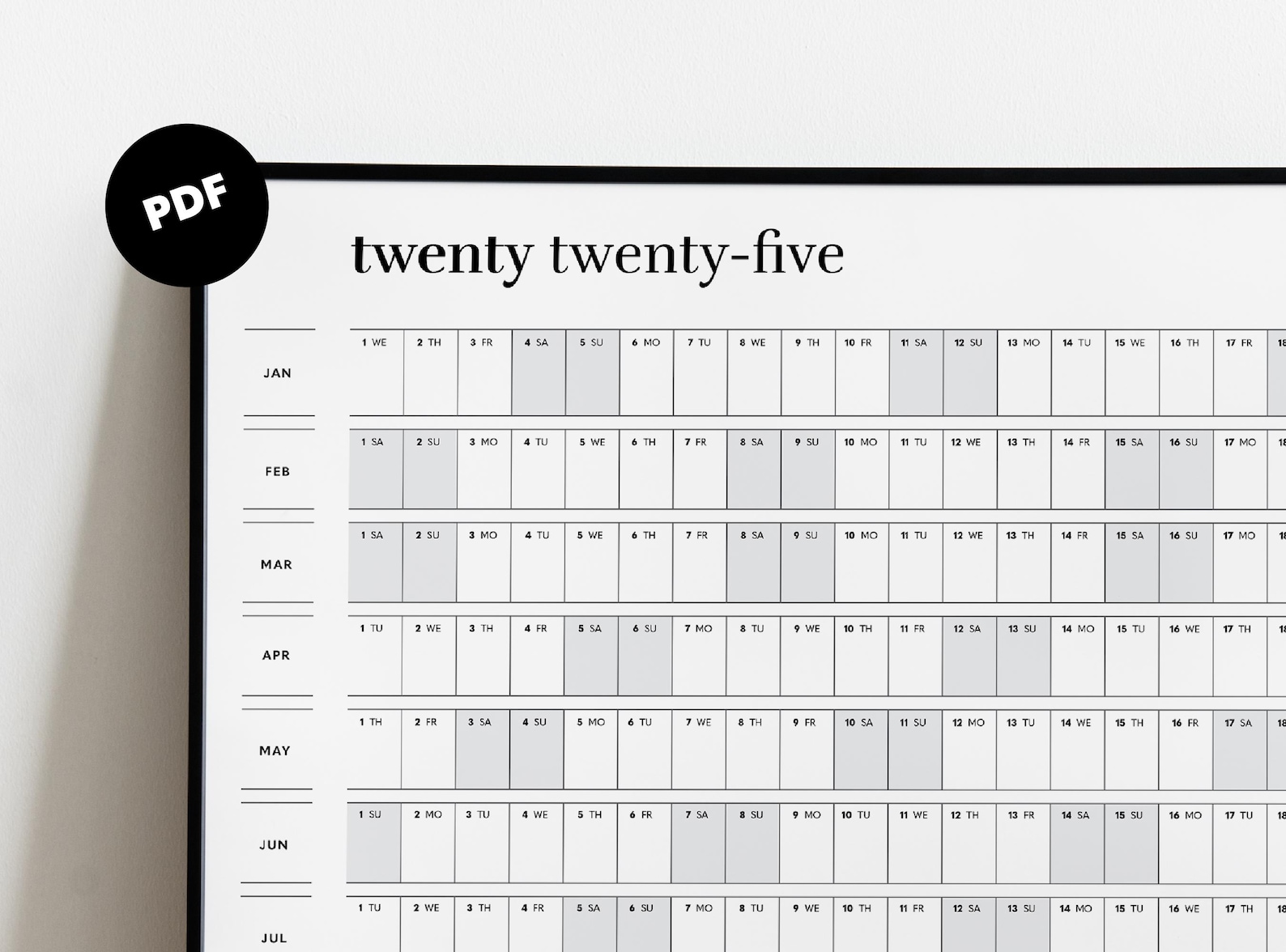 2025 Full Year Wall Planner. Available in A0, A1, A2, A3, and A4 ...