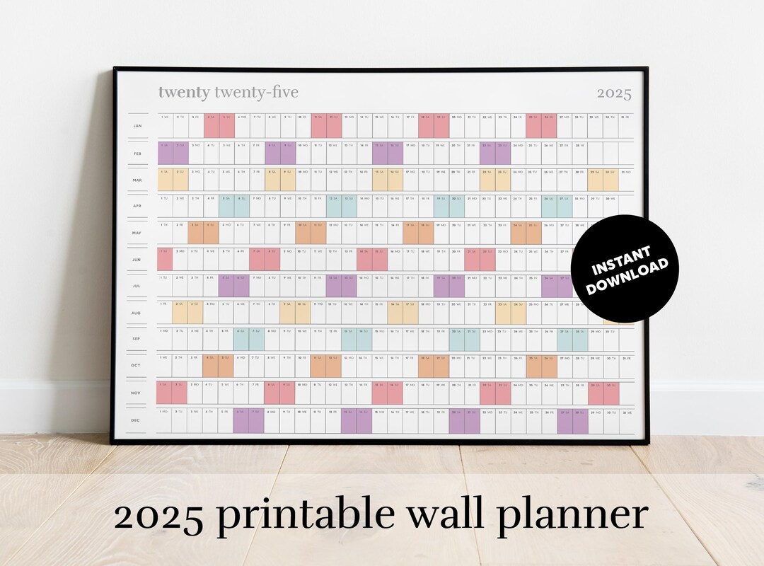 2025 Full-year Colour Wall Planner. Available in A0, A1, A2, A3, and A4 ...