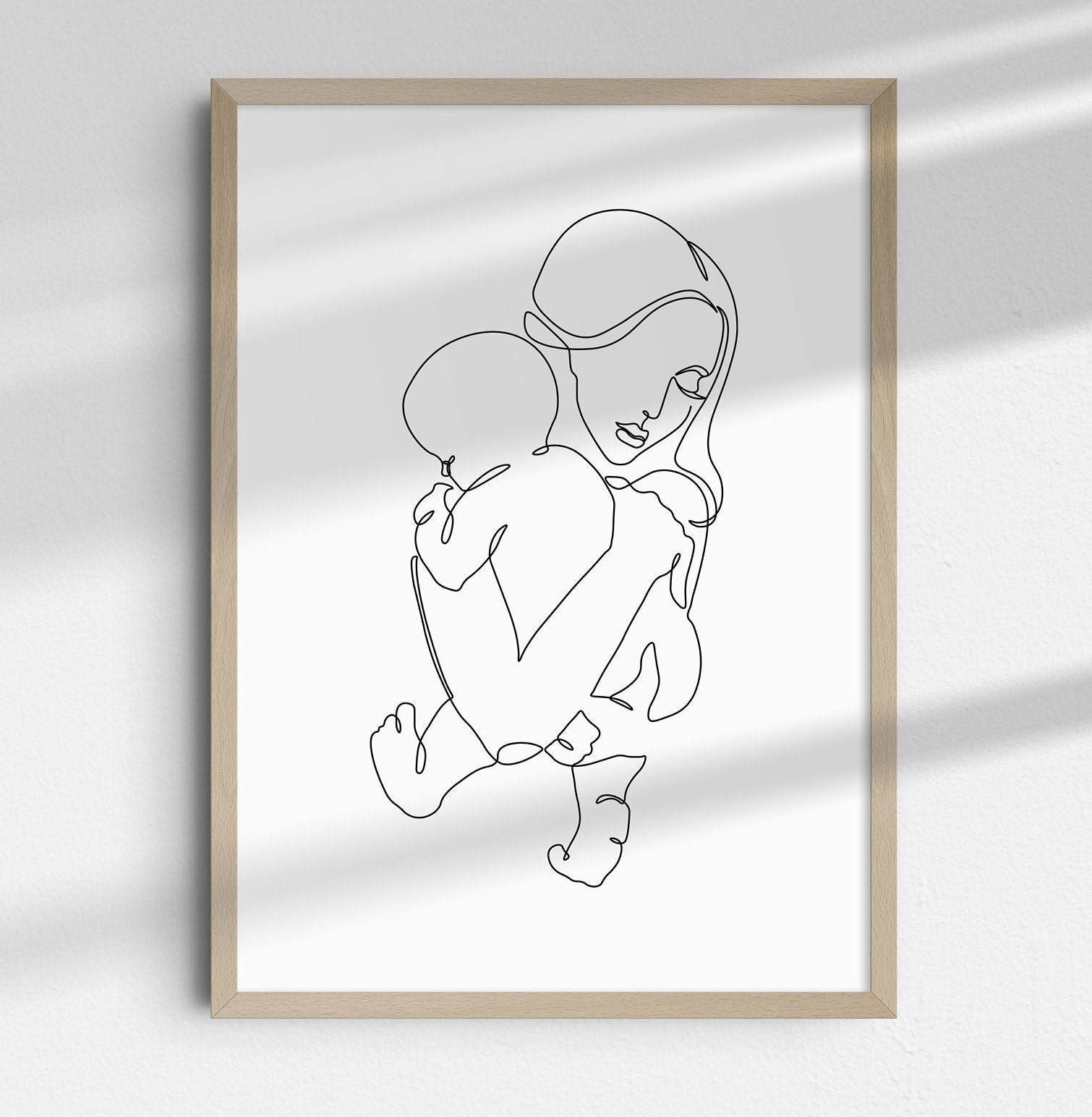 Mother and Baby One Line Art Print: Minimalist Nursery Decor (digital ...
