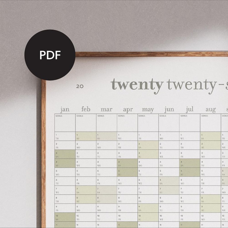 A2 & A1 Green Portrait Minimalist 2026 Full-year Wall Planner in PDF ...