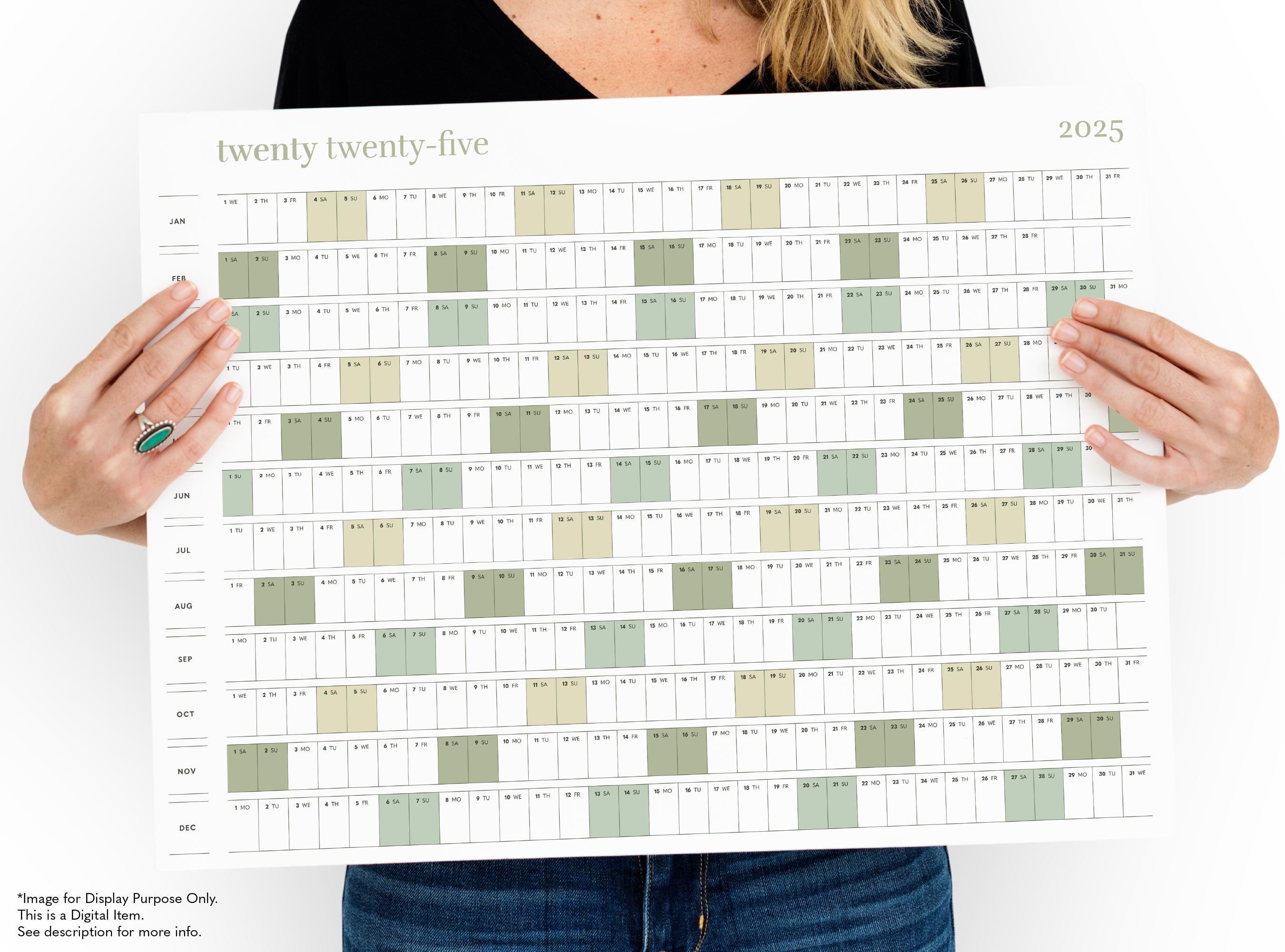 2025 Full-year Green Wall Planner. Available in A0, A1, A2, A3, and A4 ...