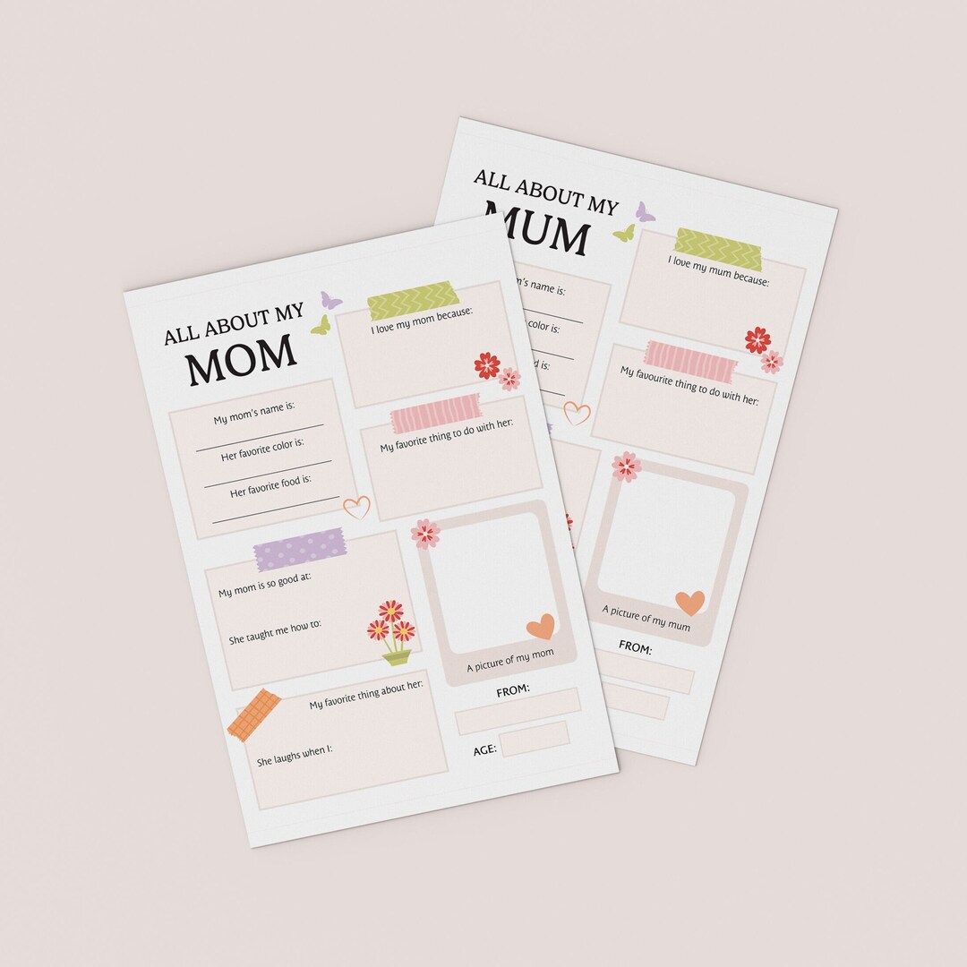 Mother's Day Printable | All About My Mum | Mothers Day Gift | Mom ...